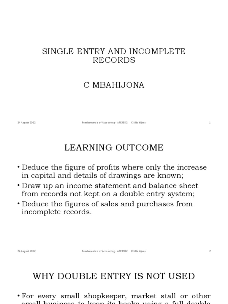 Single Entry and Incomplete Records | PDF | Economies | Financial Services