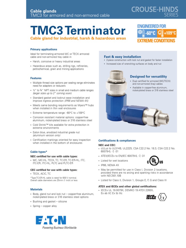 TMC - Crouse Hinds - TMC3 Terminator | PDF | Manufactured Goods ...