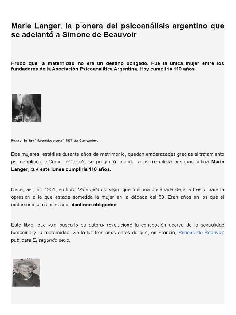 Marie Langer, La Pionera Del Psicoanálisis Argentino Que Se Adelantó A ...
