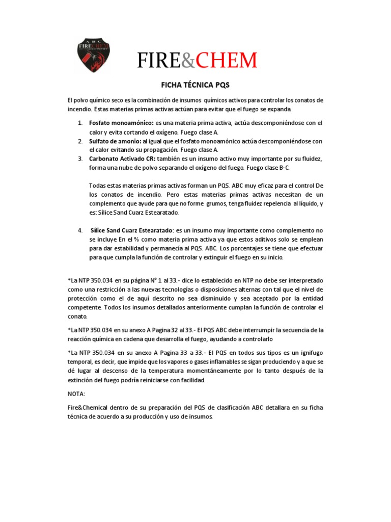 Ficha Tecnica PQS - Firechem | PDF | Incendios | Química