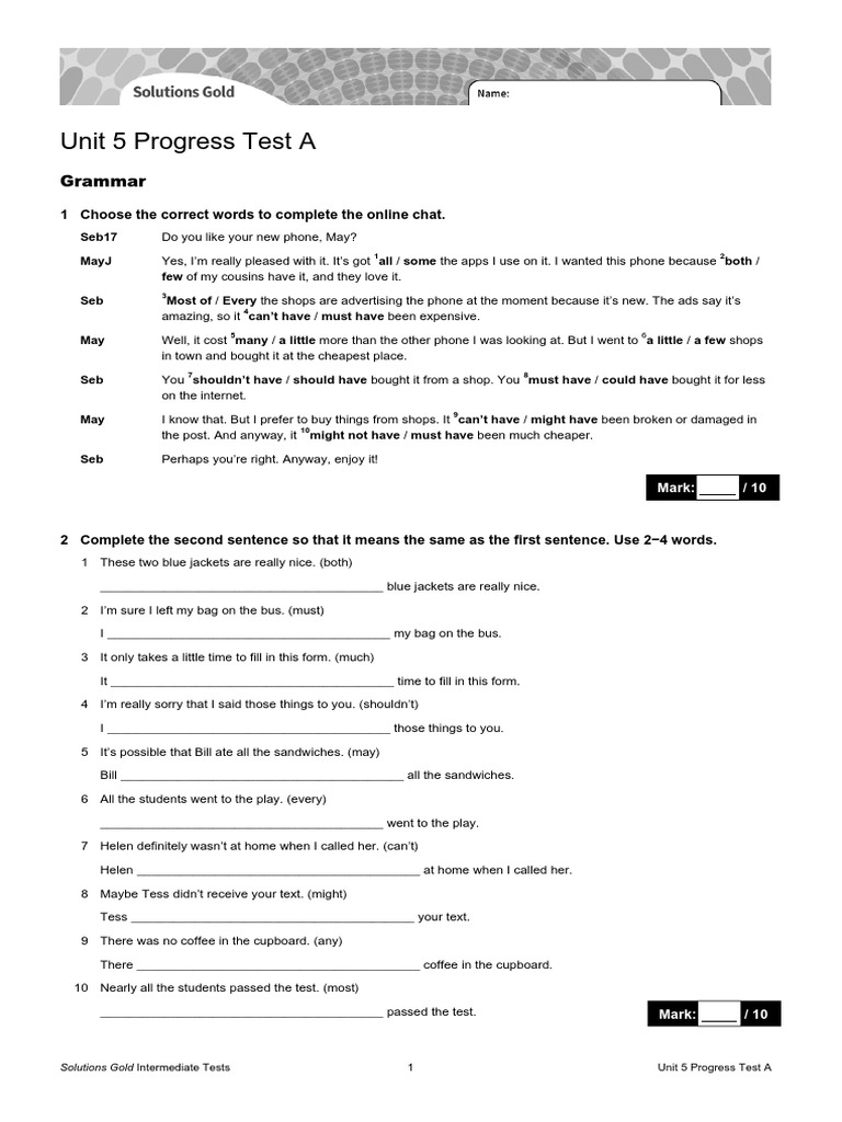 Solutions Gold Intermediate Progress Test Unit 5A | PDF | Moon | Neil ...
