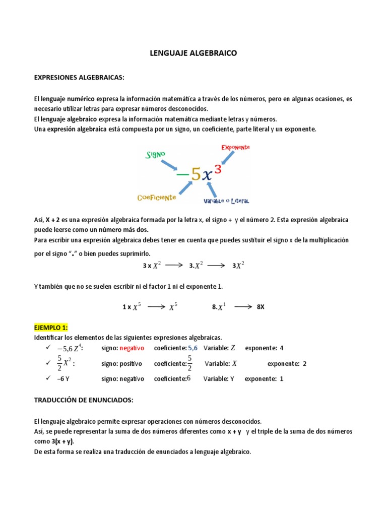 Expresiones algebraicas: operaciones y aplicaciones | PDF ...
