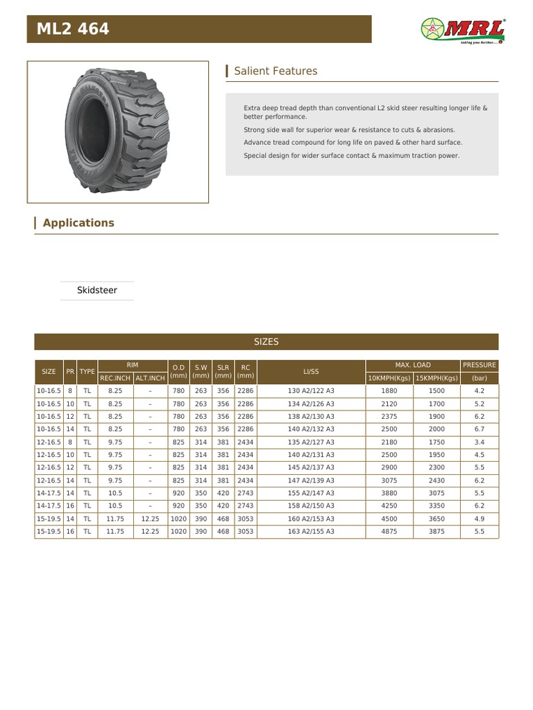 ML2 464 Skid Steer Tire Specifications | PDF | Mechanical Engineering ...