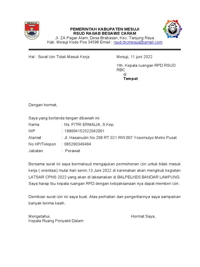 Form Ijin Tidak Masuk Kerja Fitri | PDF