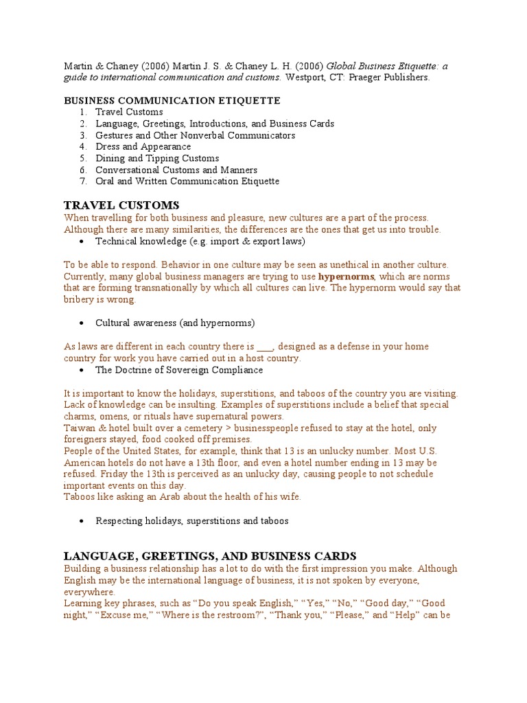 Global Business Etiquette Essentials | PDF | Nonverbal Communication ...