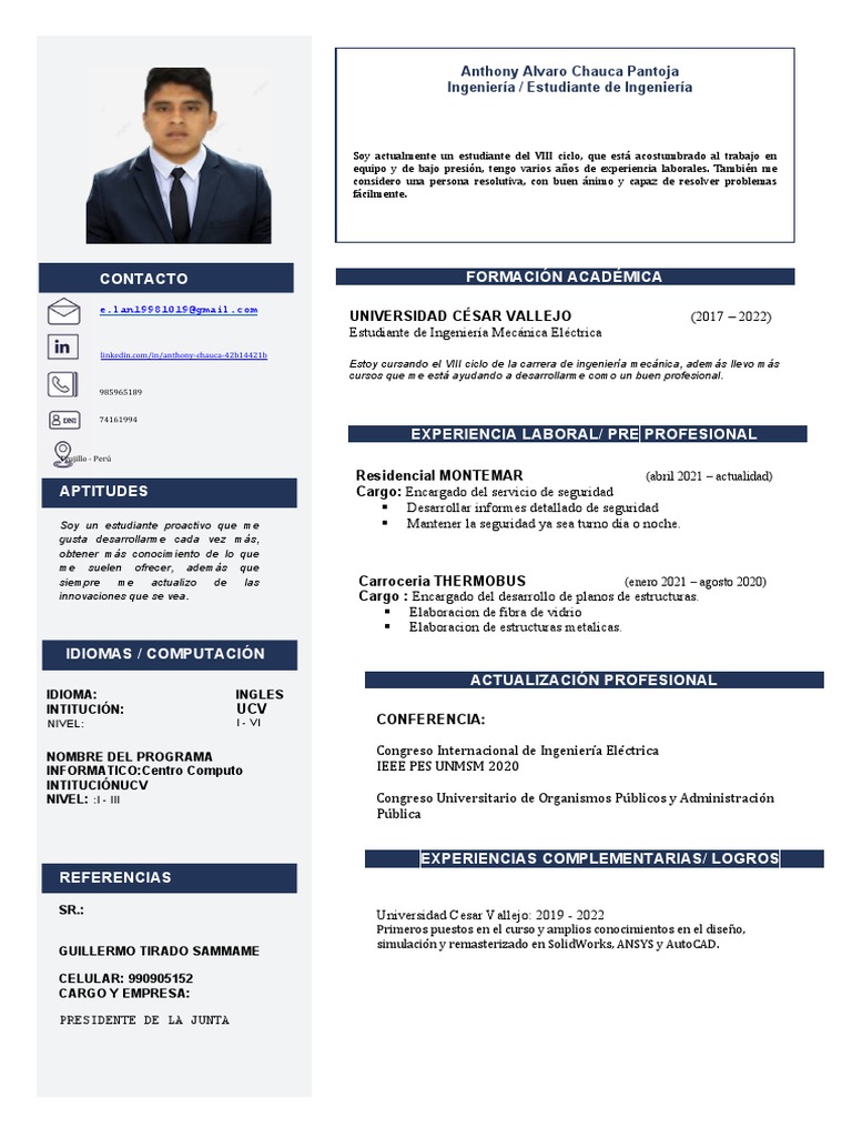CV - Anthony Chauca Pantoja | PDF | Ingeniería