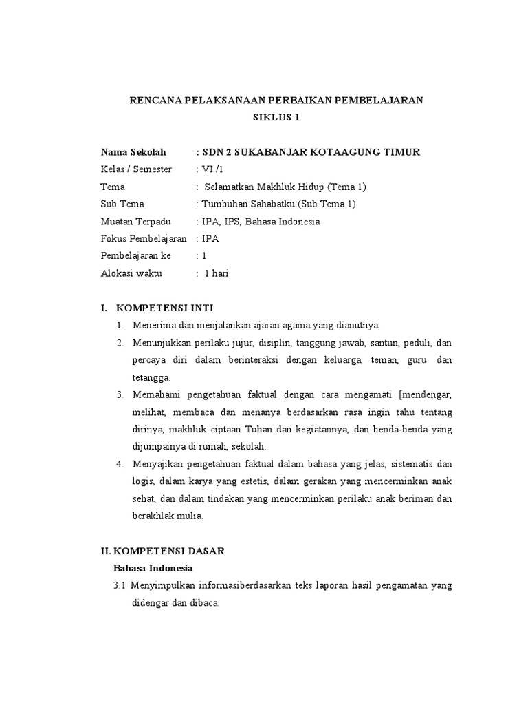 Contoh RPP Tematik Dan Teori Rujukan | PDF