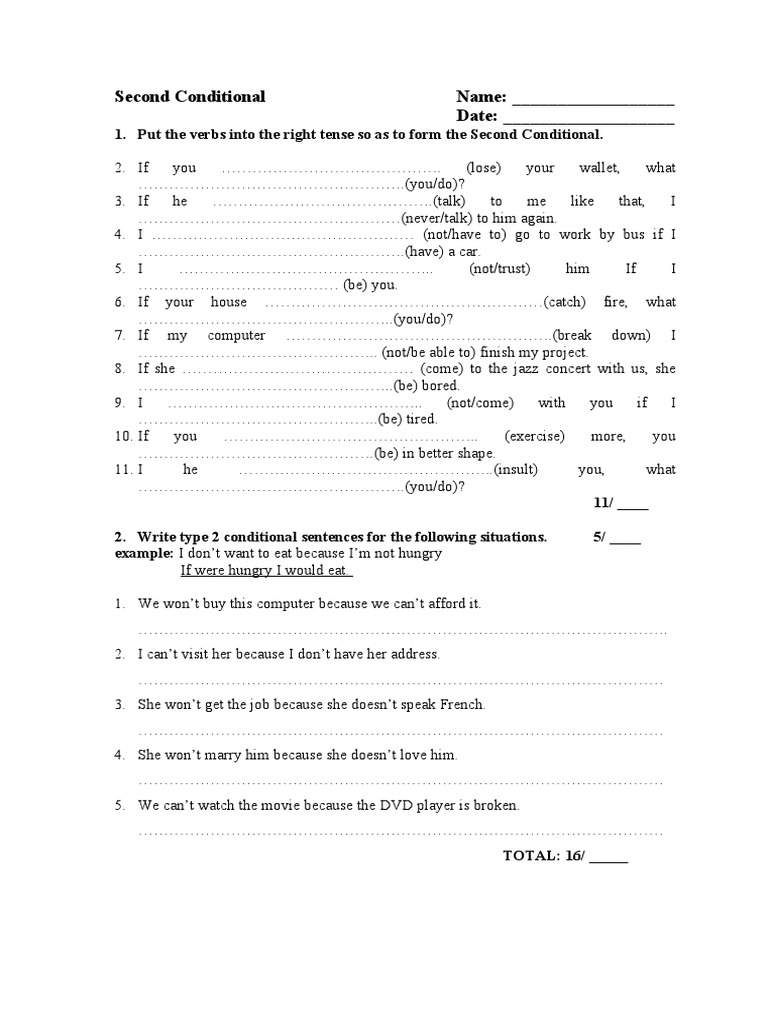 Second Conditional Test | PDF