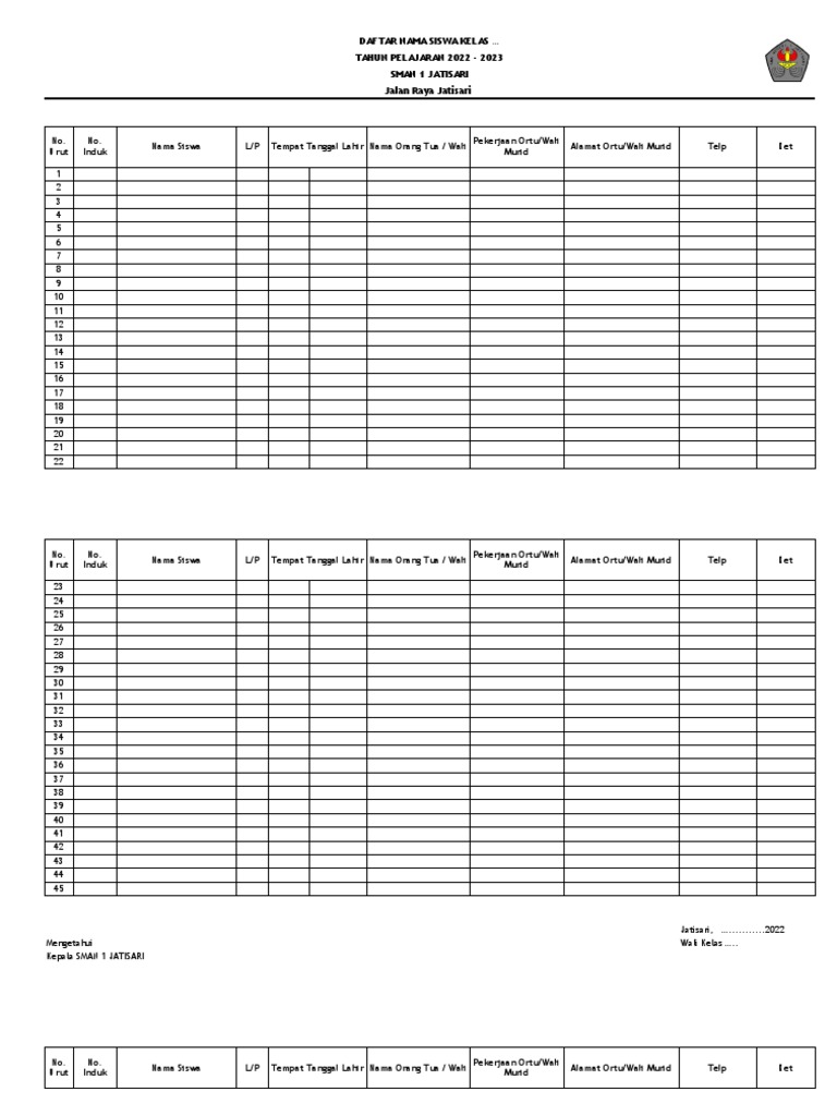 Berkas Administrasi Wali Kelas | PDF