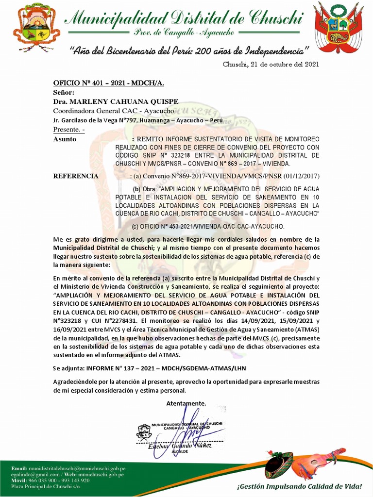 Oficio #401 MDCH | PDF | Agua | Agua potable Oficio #401 MDCH | PDF | Agua | Agua potable