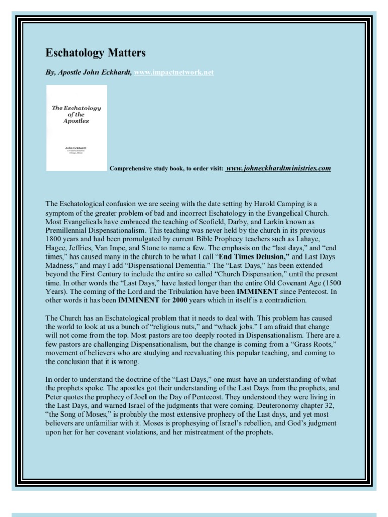Eschatology Matters Pdf Dispensationalism Christian Eschatology