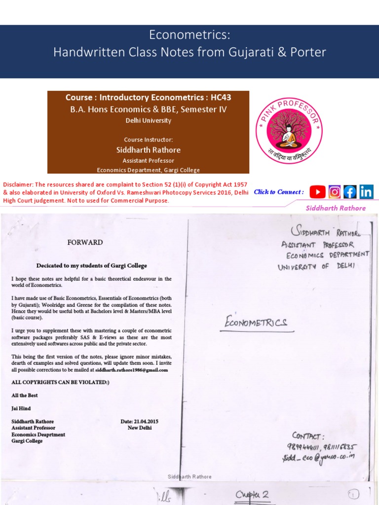 Econometrics Handwritten Notebook - Siddharth Rathore - The Pink ... Econometrics Handwritten Notebook - Siddharth Rathore - The Pink ...
