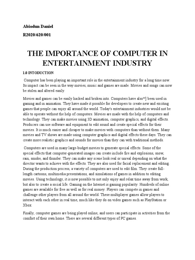 The Importance of Computer in Entertainment Industry | PDF | Games ...