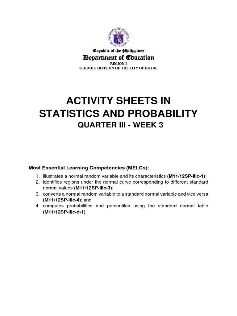 AS STAT-11 Q3 Wk3 | PDF | Standard Score | Normal Distribution