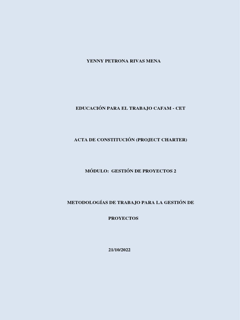 Acta de Constitución (Project Charter) | PDF | Economias