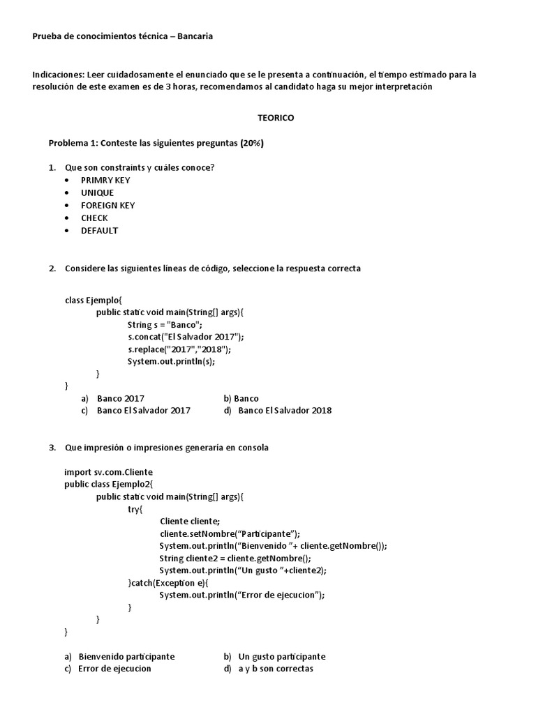 Prueba Técnica Java para Bancos | PDF | Java (lenguaje de programación) | Ingeniería Informática