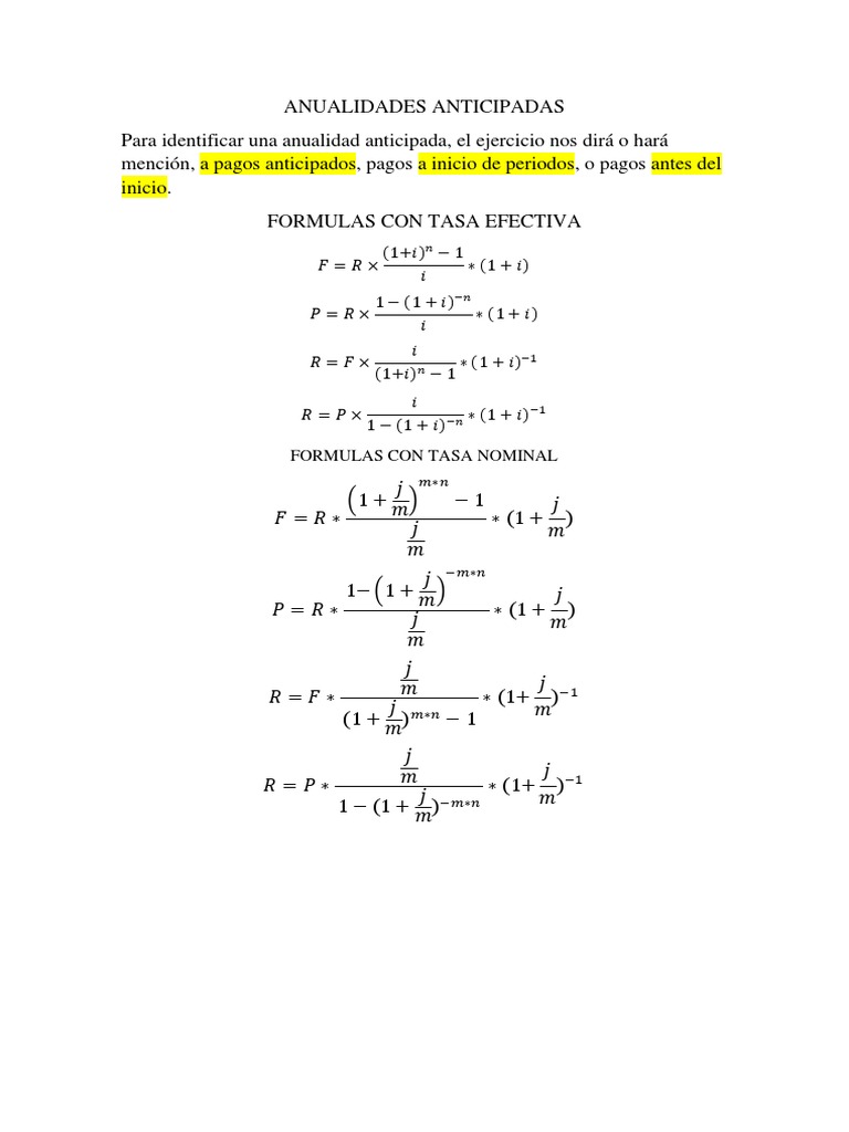 Anualidades Anticipadas | PDF | Economía monetaria