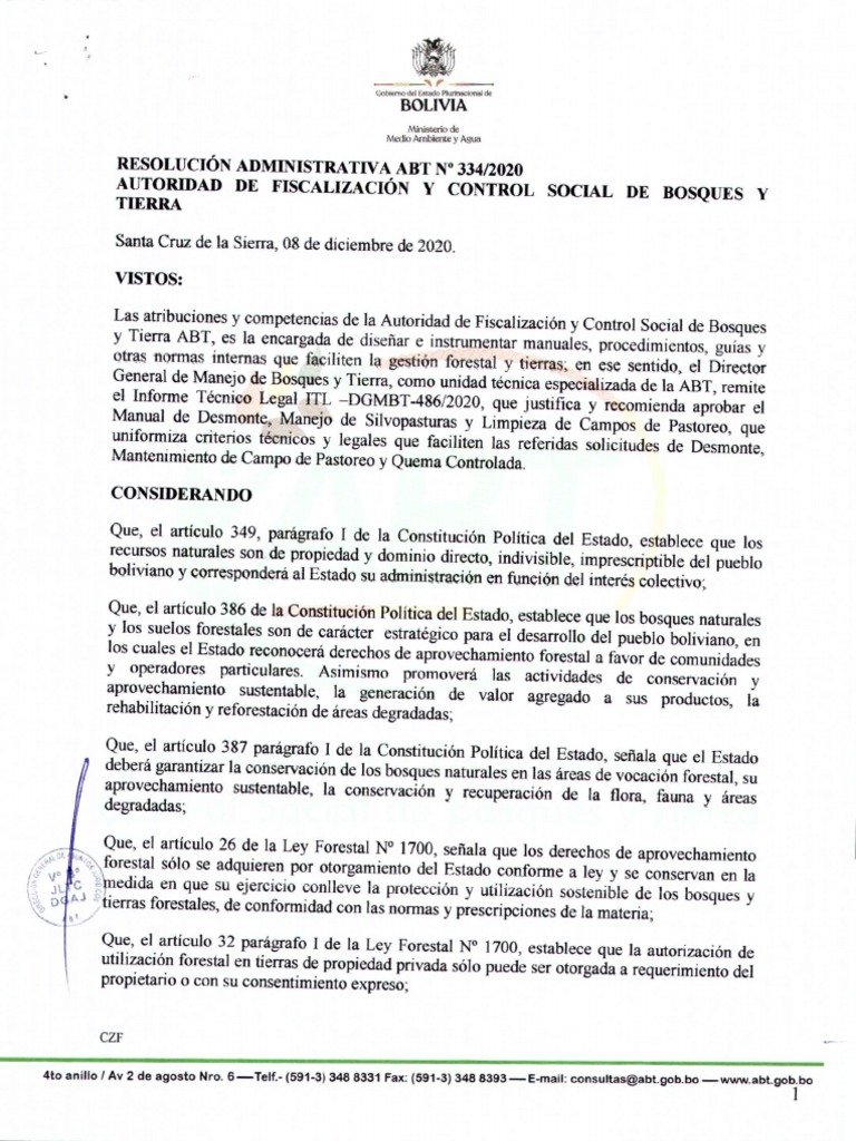 Res. Adm. 334-2020 Manuel de Desmonte | PDF | Reforma agraria | Los bosques