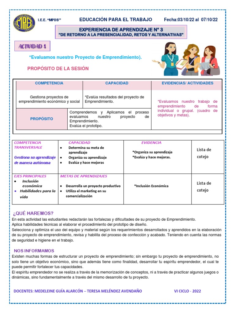 Experiencia de Aprendizaje III Act 8 Ept - 2022 | PDF | Iniciativa empresarial | Aprendizaje