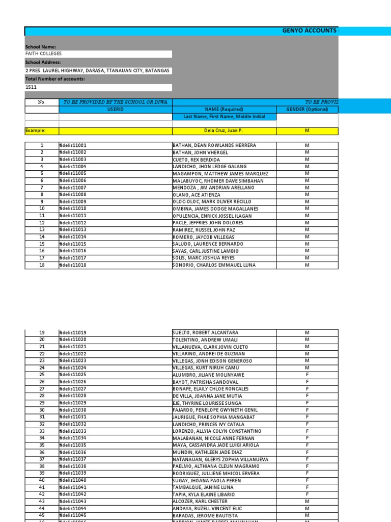 Fidelis 22-23 Genyo Teachers Account Request 1st Batch | PDF