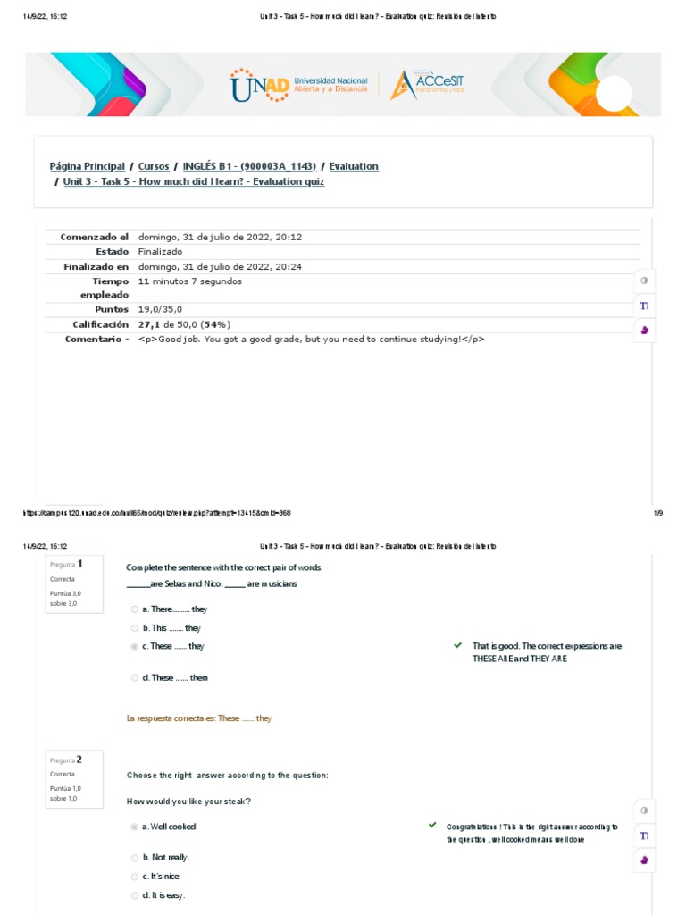 Unit 3 - Task 5 - How Much Did I Learn - Evaluation Quiz - Revisión Del Intento2 | PDF ...