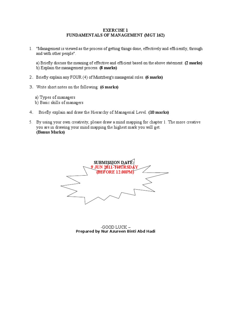 Exercise Chapter 1 MGT 162 | PDF | Cognition | Psychological Concepts
