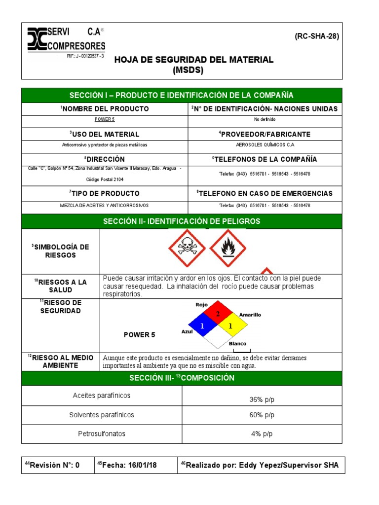 Hoja de Seguridad Power 5 | Descargar gratis PDF | Agua | Residuos
