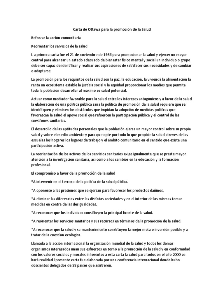 Carta de Ottawa para La Promoción de La Salud | PDF | Promoción de la salud