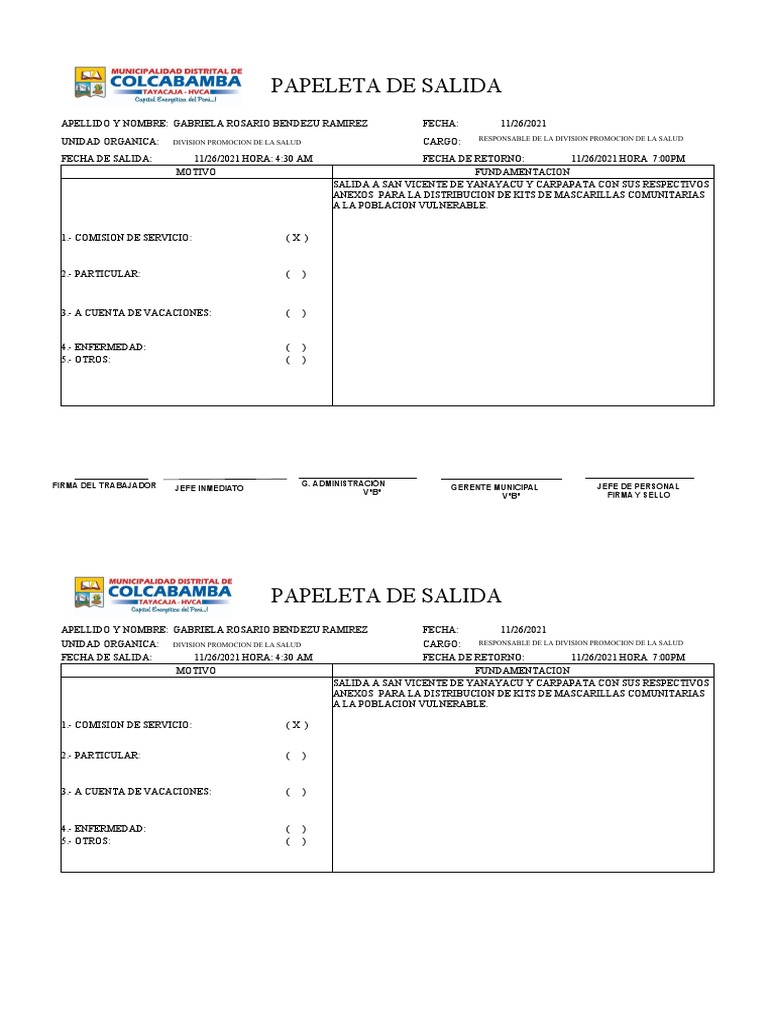 Papeleta de Salida | PDF