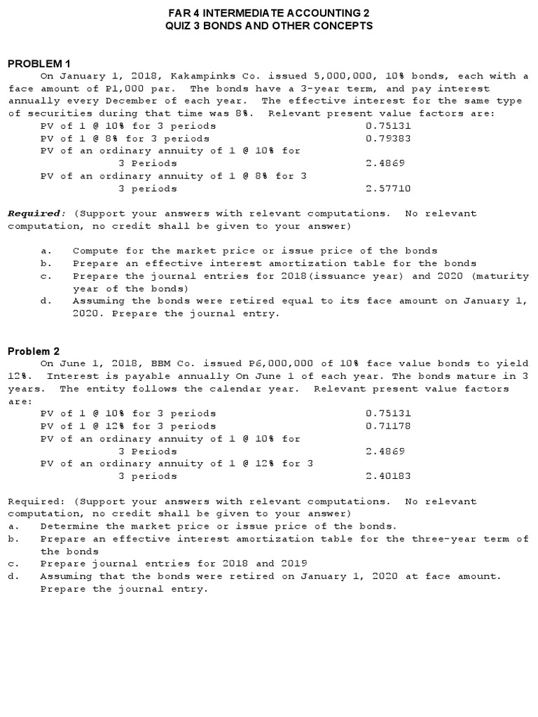 Bonds Payable Quiz | PDF | Bonds (Finance) | Present Value