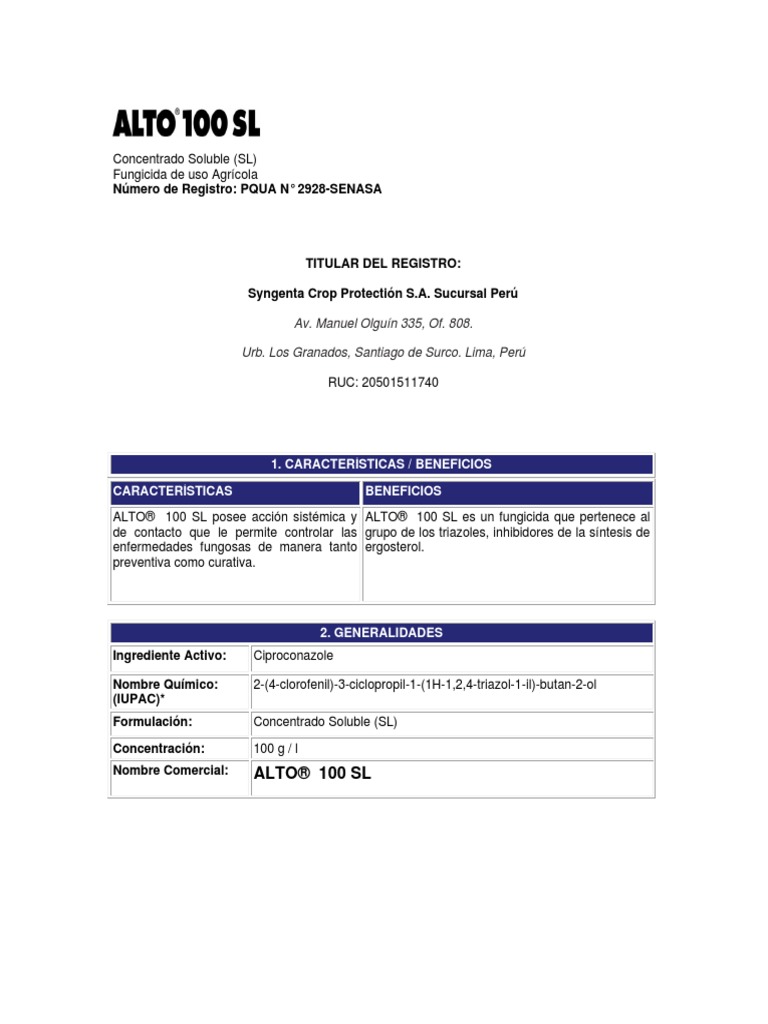 Ficha Tecnica Alto 100 SL | PDF | Agua