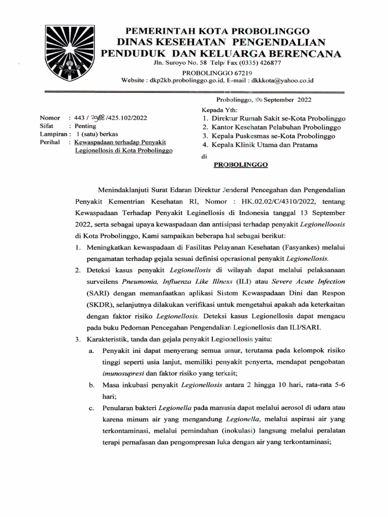Kewaspadaan Terhadap Penyakit Legionellosis Di Kota Probolinggo | PDF