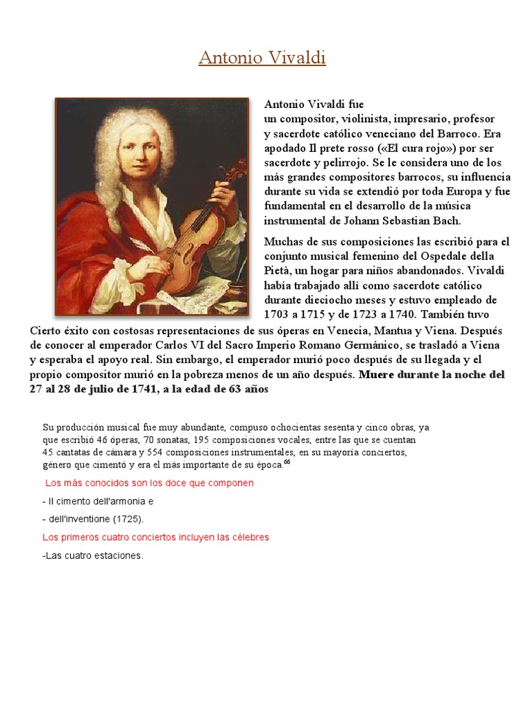Biografía resumida de Antonio Vivaldi | PDF | Arte