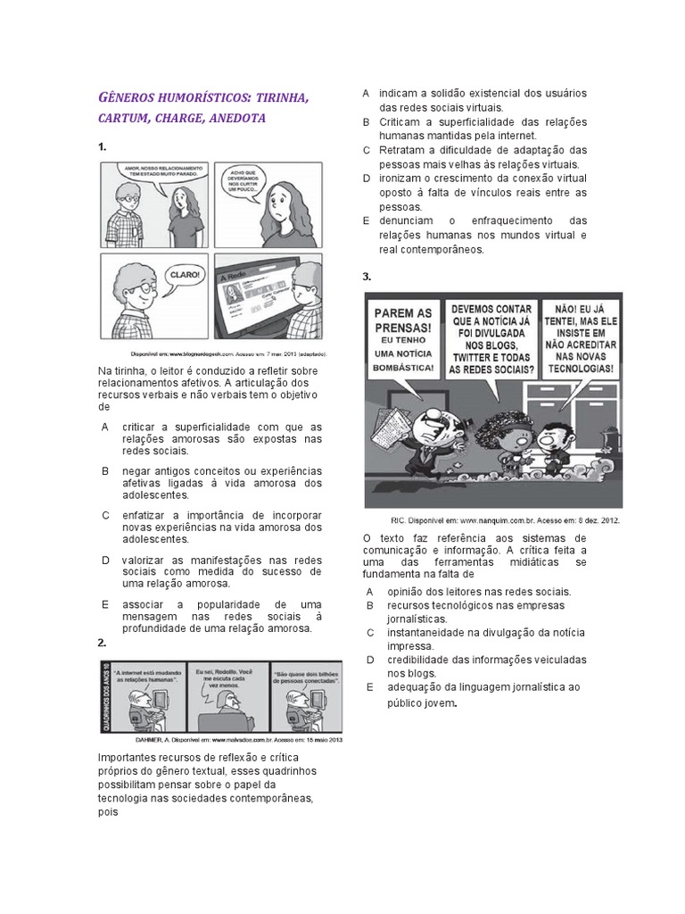 Charge, Tirinha e Cartum | PDF | Rede social | Internet