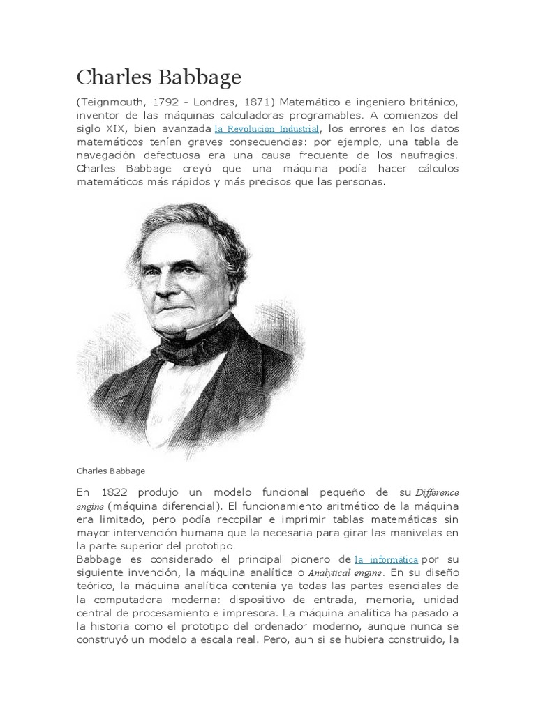 Biografía de Charles Babbage | PDF | Edad de información | Ingeniería ...