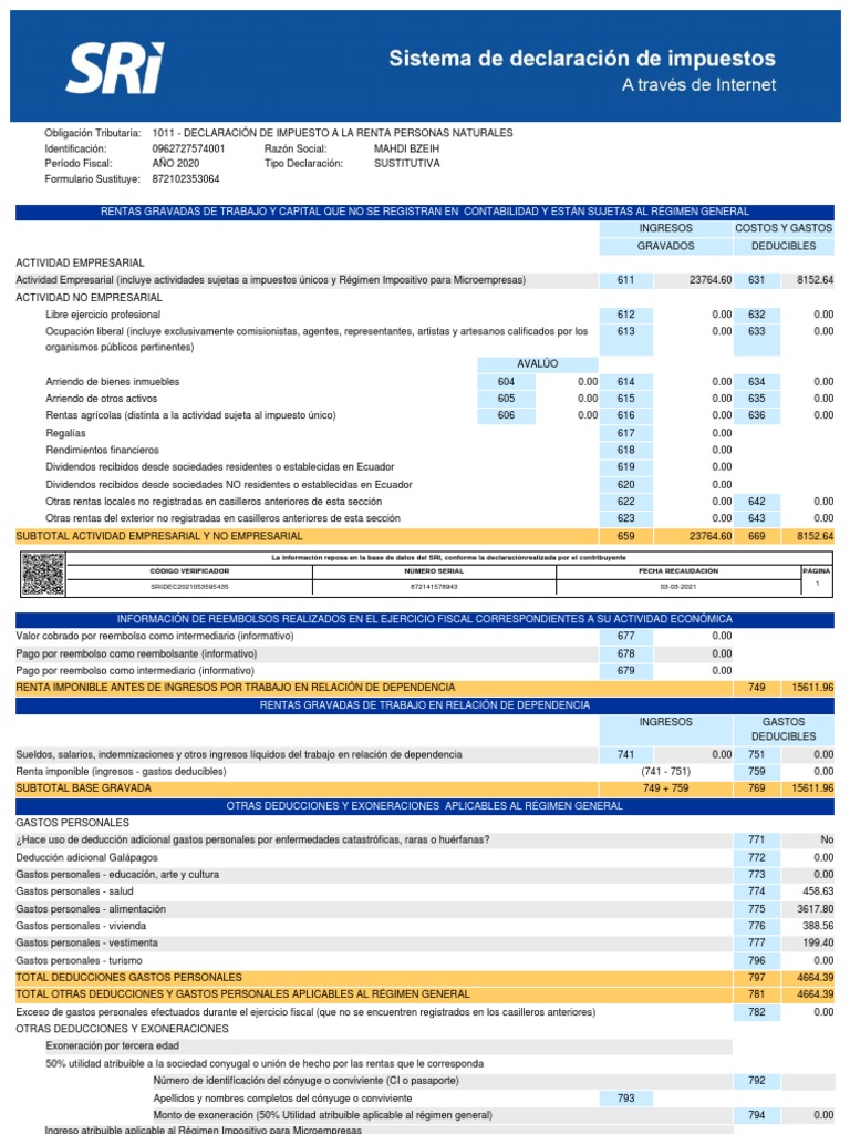 Declaracion 872141578943 | PDF | Impuestos | Impuesto sobre la renta