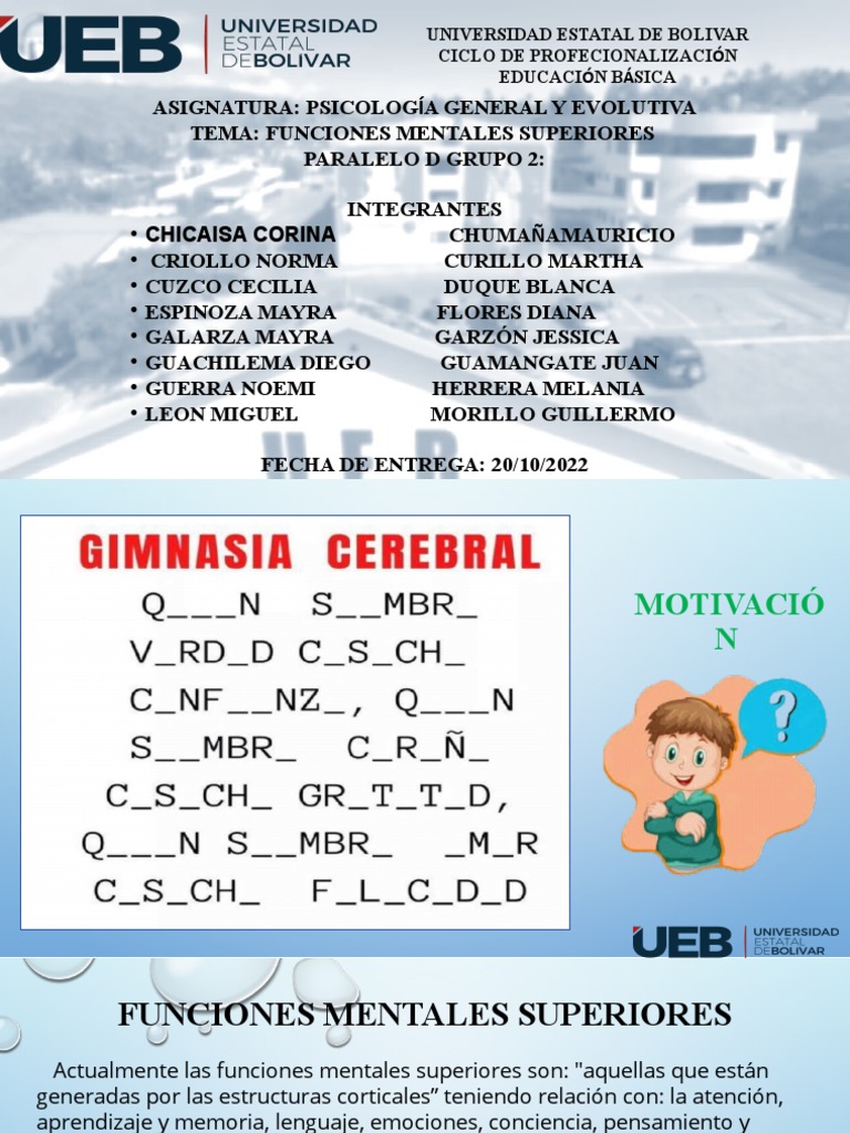 Presentación Funciones Mentales Superiores | PDF | Las emociones | Aprendizaje