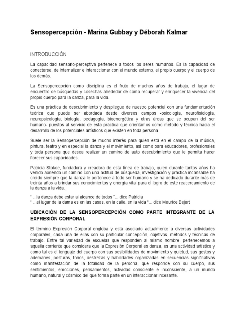 Gubbay - Kalmar - Sensopercepción | PDF | Percepción | Bailes