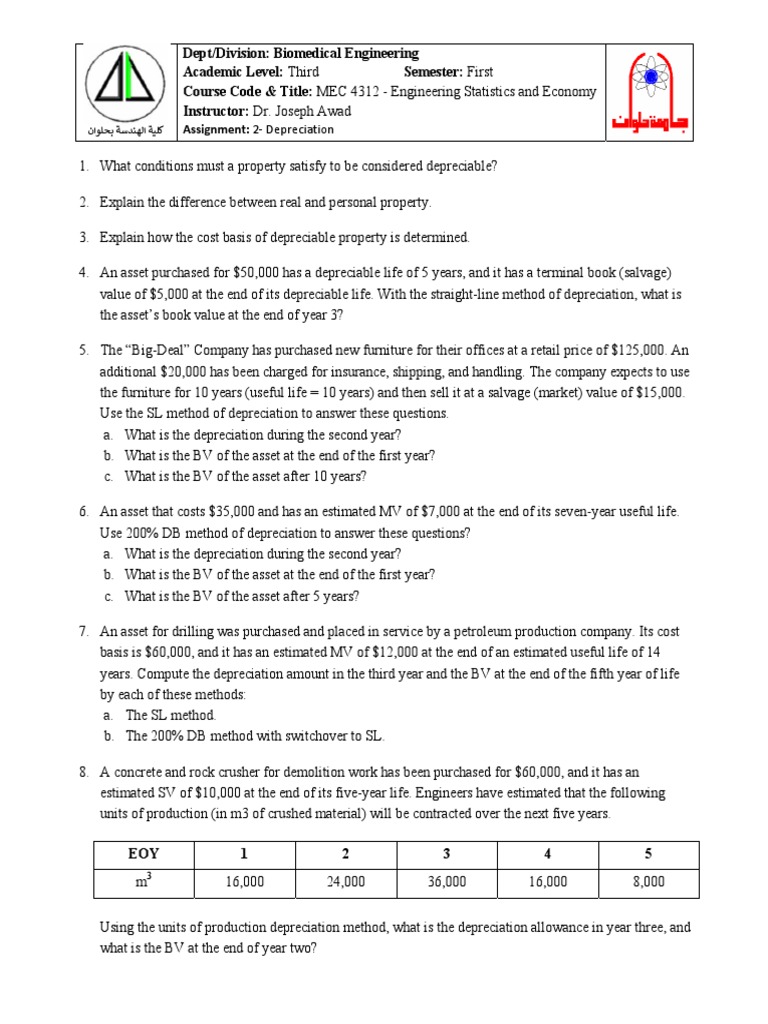 MEC 4312JA-Assignment-2-Depreciation | PDF | Depreciation | Economics