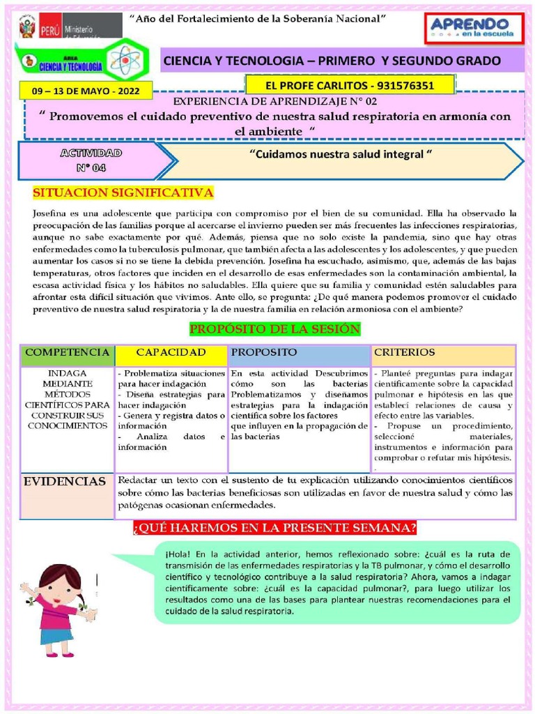 Experiencia de Aprendizaje 02 - Cyt - Actividad 04 - 1ero y 2do Grado | PDF