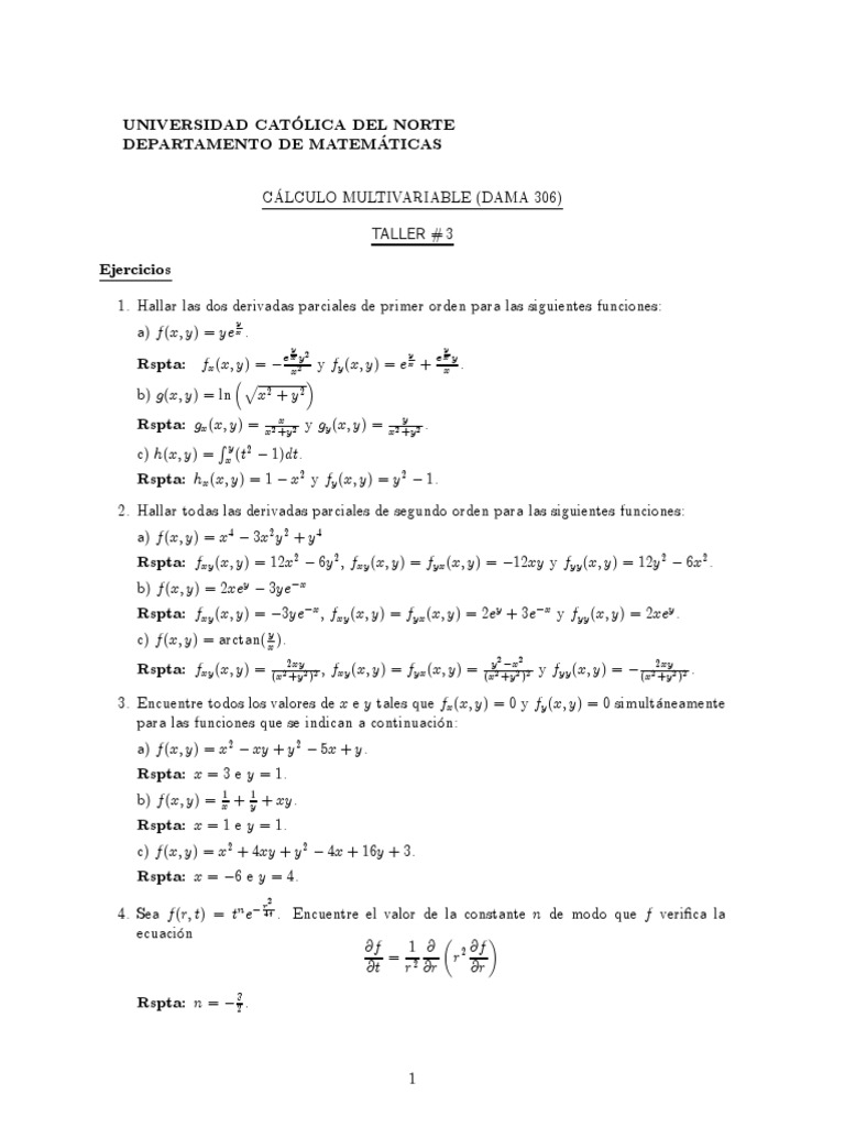 Taller 3 Calculo Multivariable (Dama 306) (01-2022) | PDF | Análisis ...