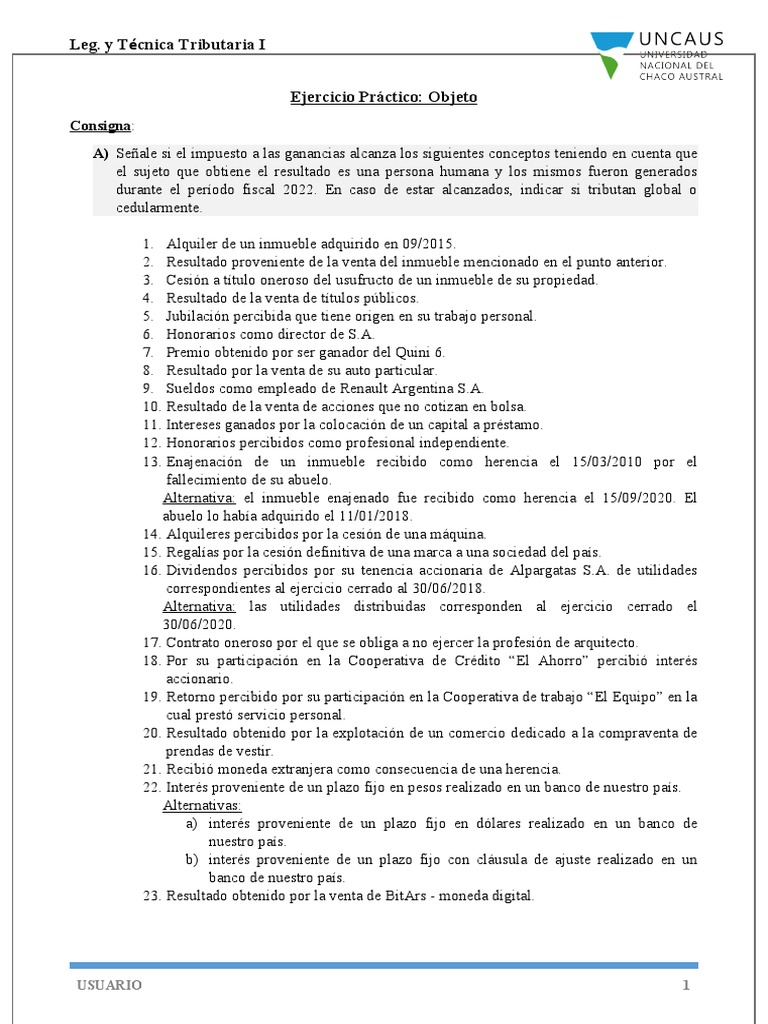 Practico - Objeto de Impuestos | PDF | Bancos | Impuesto sobre la renta