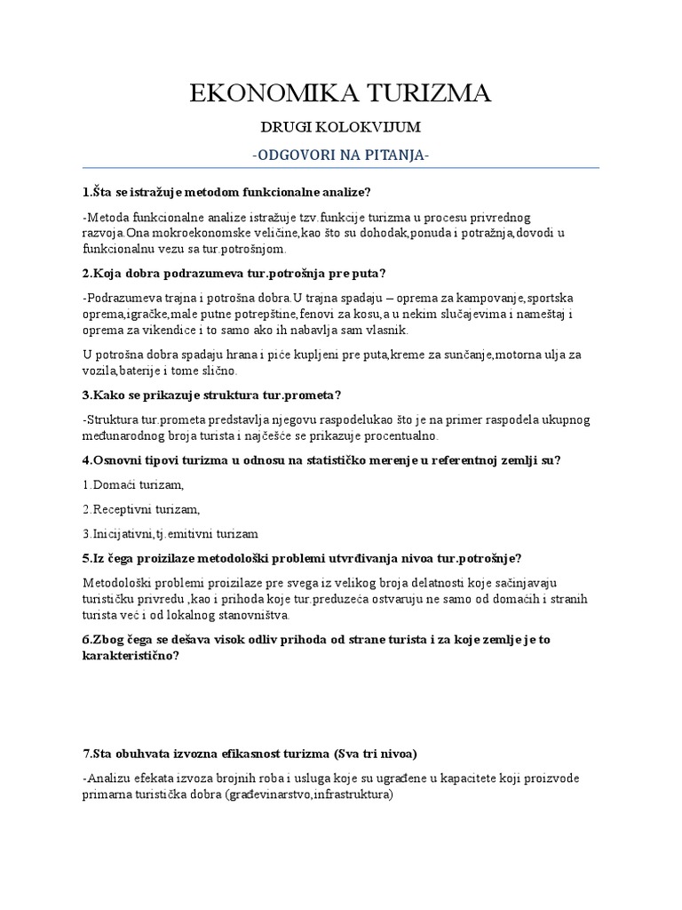 Ekonomika Turizma Drugi Kolok - Maja Cosic | PDF