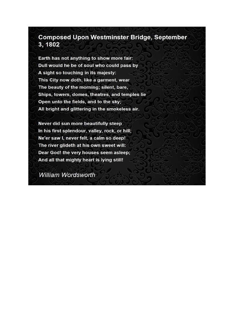 Sonnet Composed Upon Westminster Bridge | PDF | Poetry | Nature