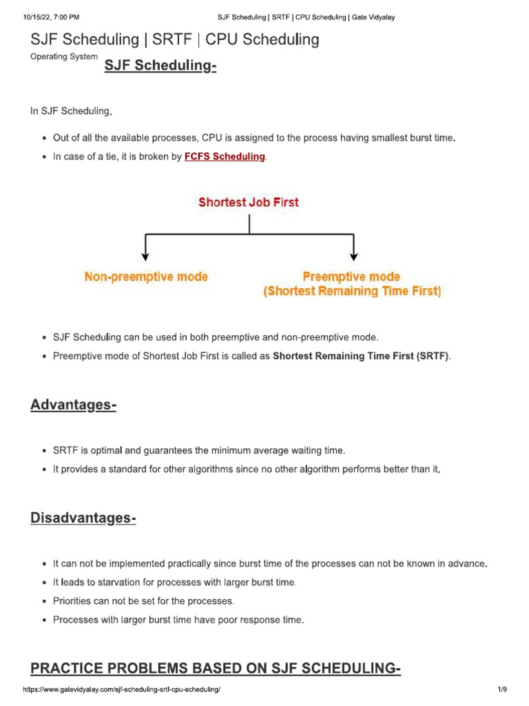 Shortest Job First Scheduling | PDF