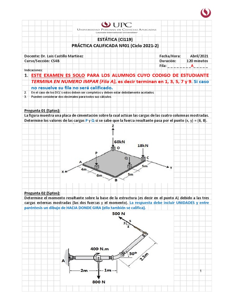 PC1 Estatica 2021-2 | PDF