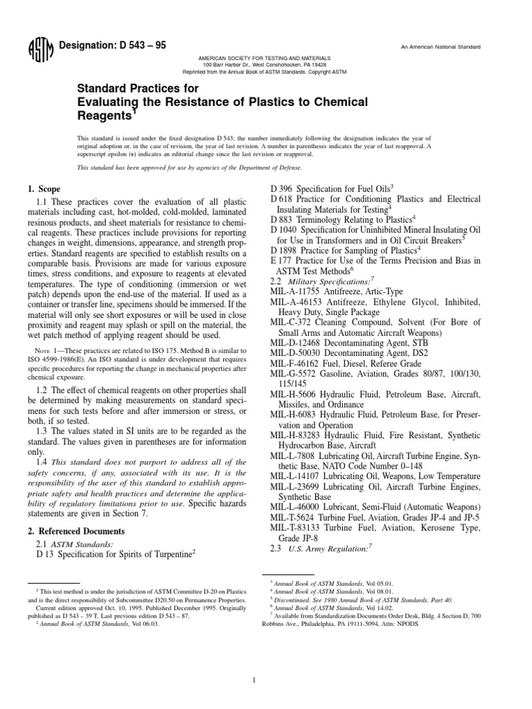 Astm D543 | PDF | Sodium Hydroxide | Nitric Acid
