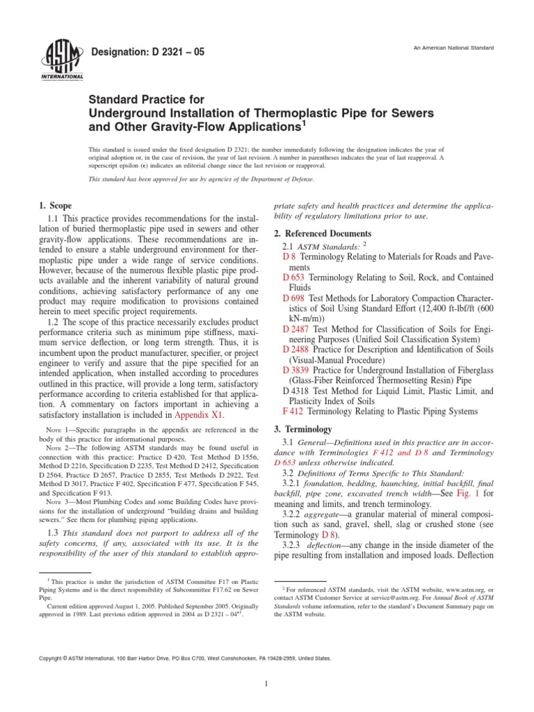 ASTM D2321 UndergroundInstallationforGravityFlow | PDF | Pipe (Fluid Conveyance) | Construction ...