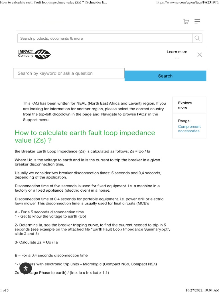 How To Calculate Earth Fault Loop Impedance Value (ZS) - Schneider ...