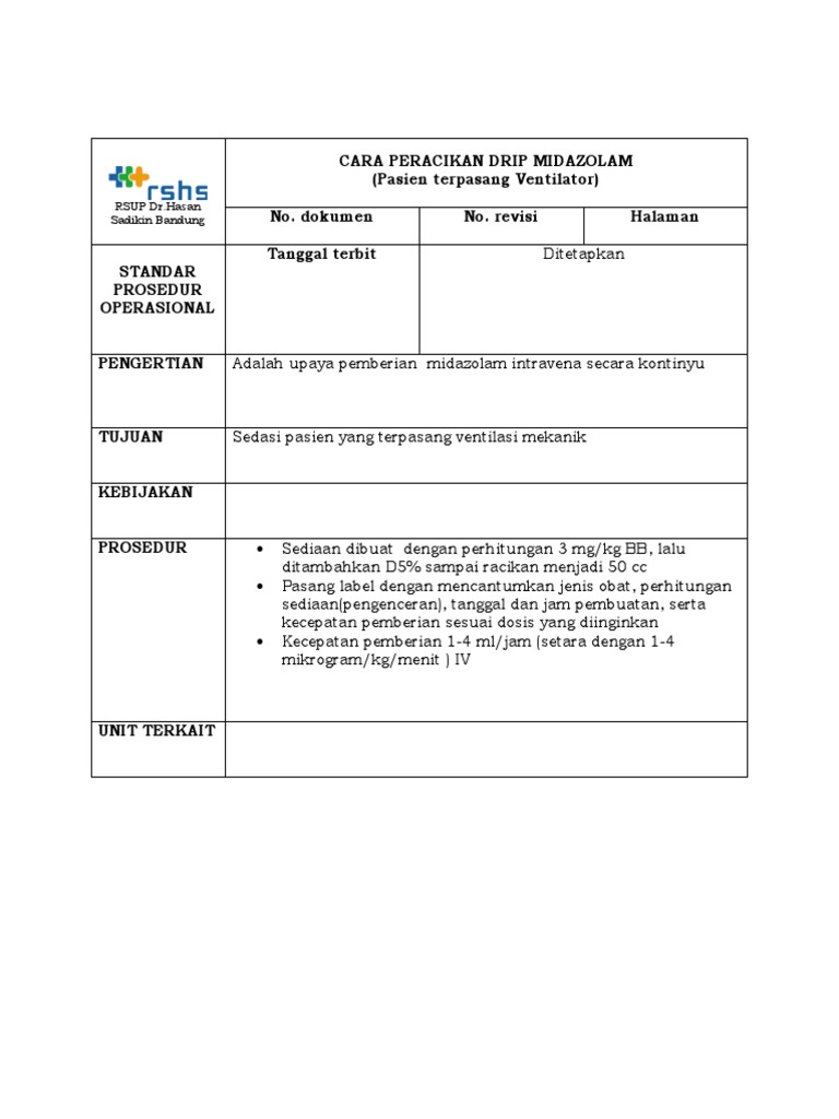 SOP Drip Midazolam (Edited) | PDF
